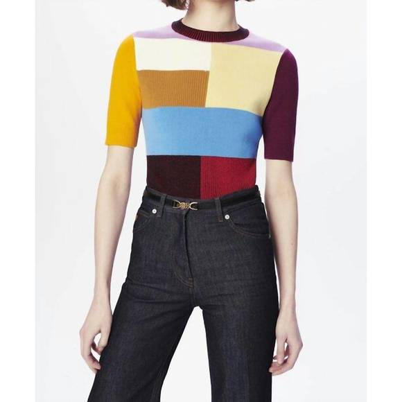 Victoria Beckham | Tops | New Victoria Beckham Patchwork Knitted Top In ...
